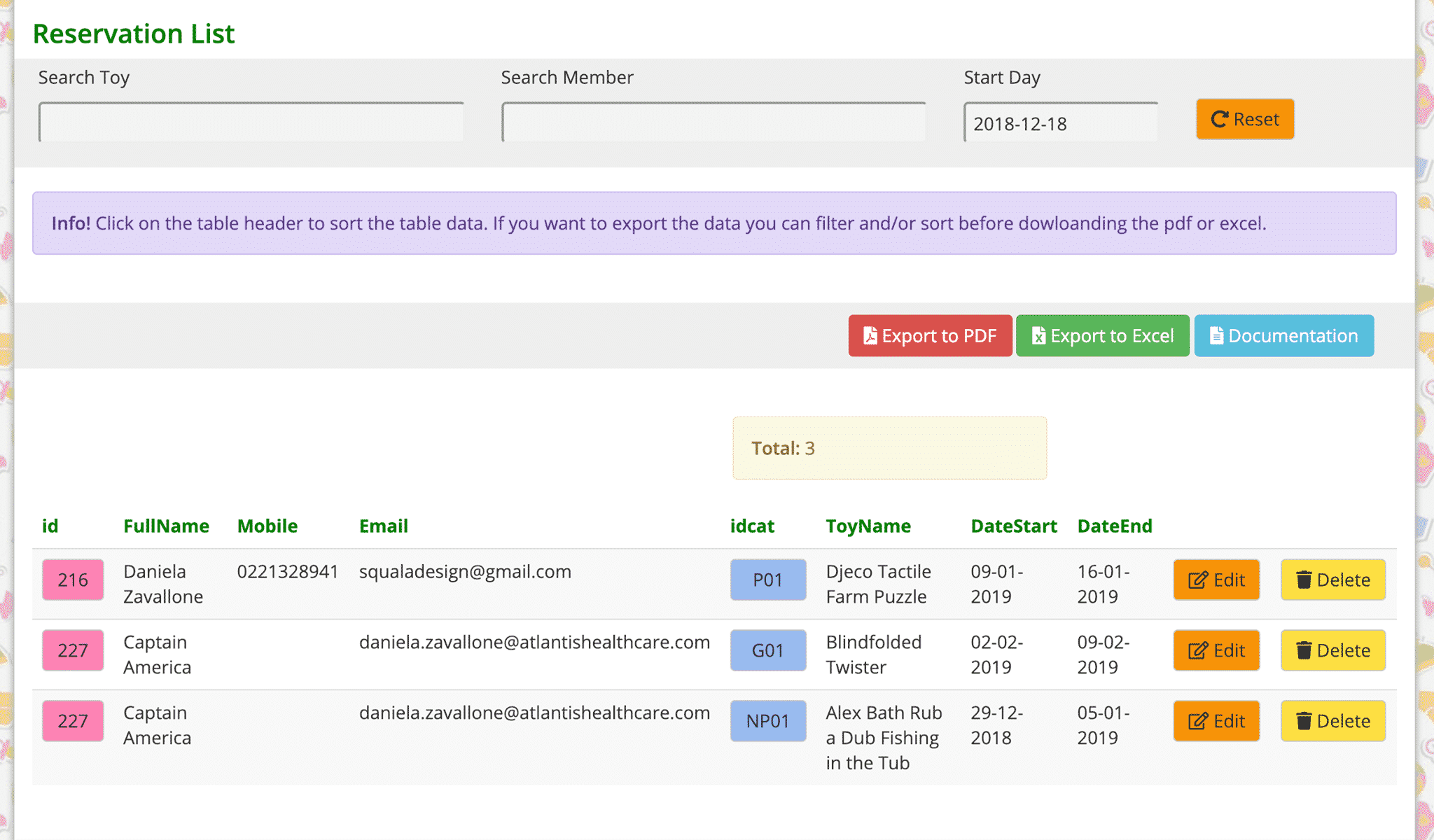 New Functionality - Reservation List - MiBaseNZ