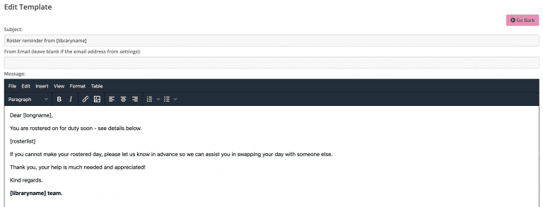 Roster Reminder - Automatic email - MiBase New Zealand