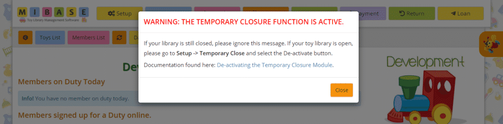 Activating the Temporary Closure Module - MiBaseNZ Documentation