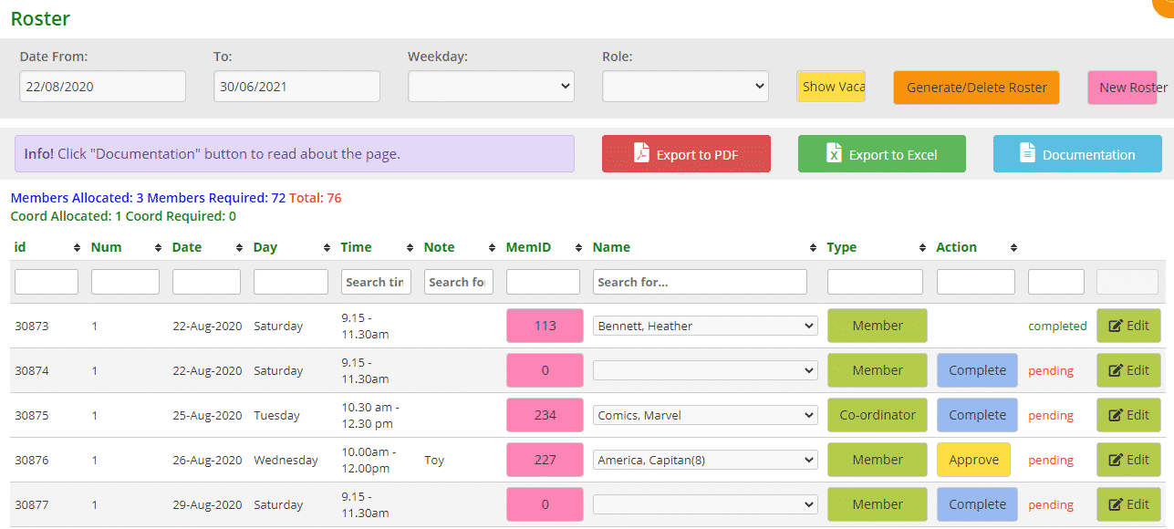 Generate and Delete a Duty Roster calendar - MiBase New Zealand