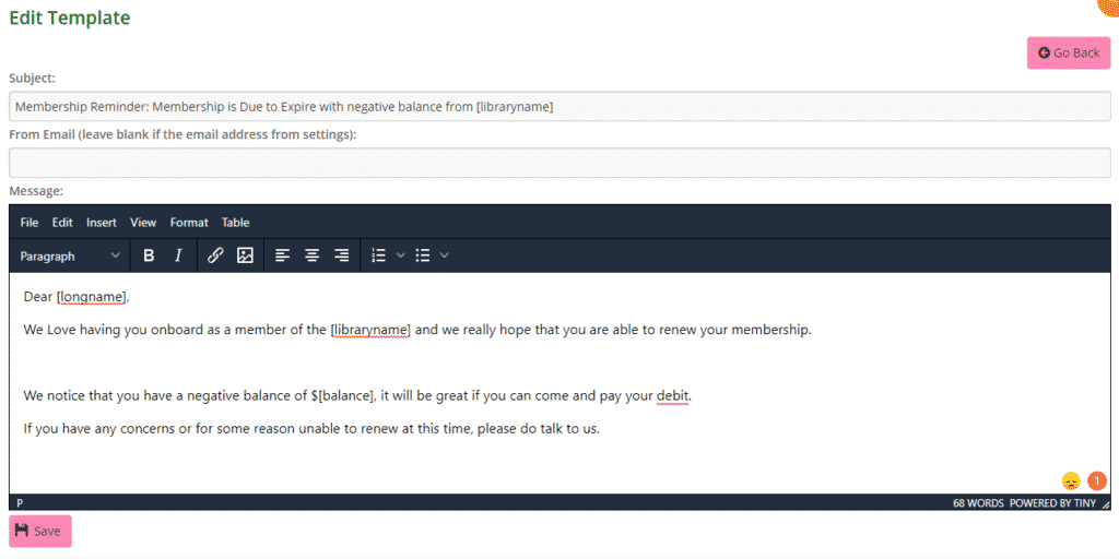 Due to Expire with Negative Balance - Automatic email - MiBaseNZ Doc