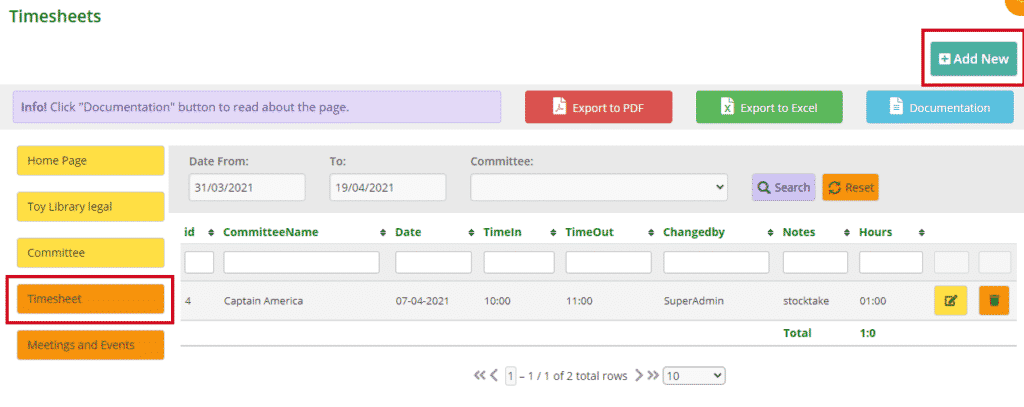 Timesheet page - paid module - MiBase New Zealand Documentation